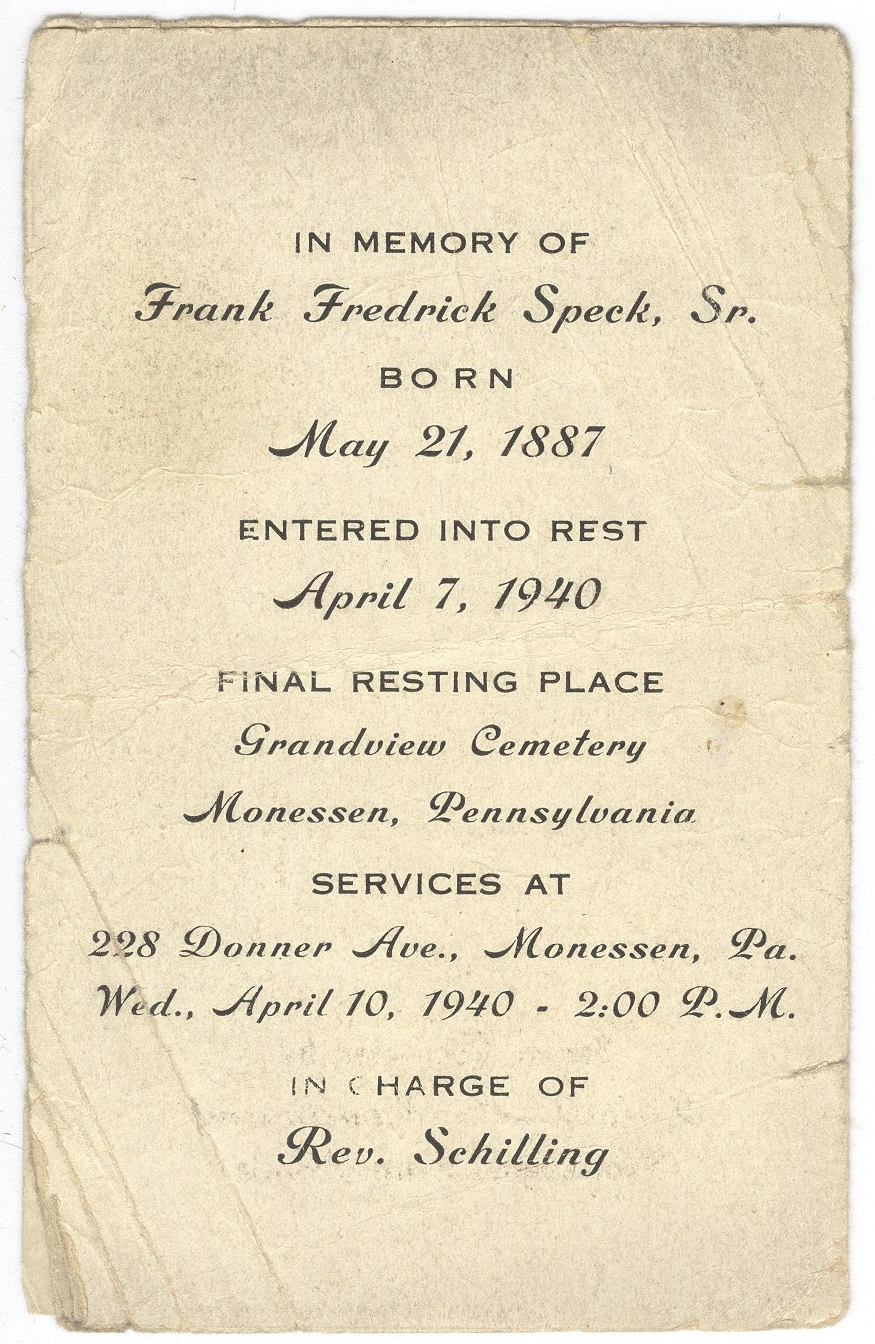 #52Ancestors: Frank F. Speck – My Brick Wall – LCD Genealogy Services