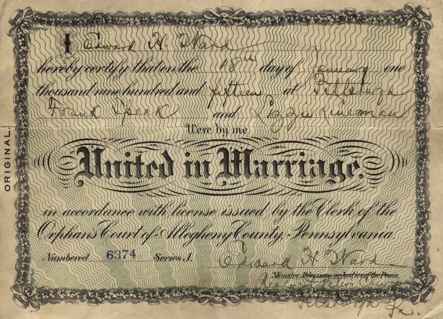 Pennsylvania Certified Marriage Certificate